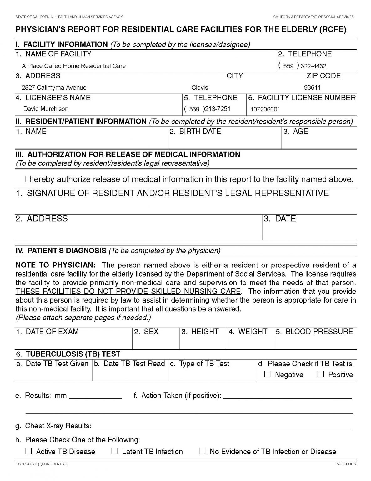 New Resident Forms | A Place Called Home Residential Care